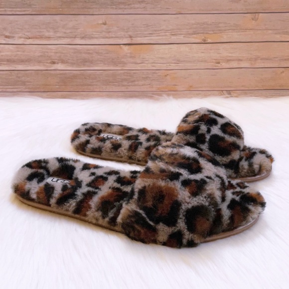 UGG | Shoes | Ugg Womens Fluff Slide Ii Leopard Sheepskin Slippers ...